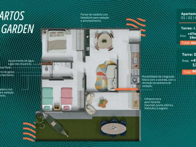 Apartamento com 2 Quartos e 2 banheiros à Venda, 49 m² por R$ 200.000