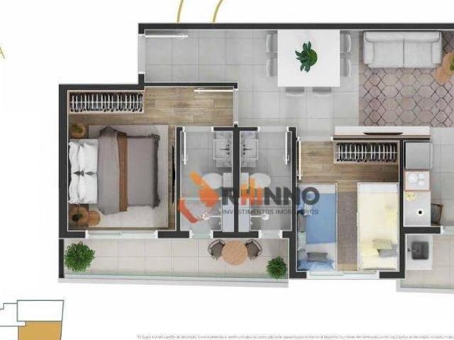 Apartamento com 2 quartos, 1 suite e sacada, com 56,62 m² no bairro Capão Raso