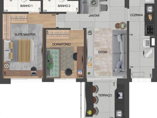 Apartamento com 2 quartos, 67m², 1 vaga à venda no Brooklin