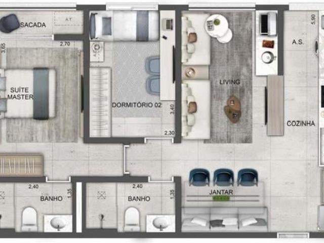 Apartamento com 2 quartos, 62 m² à venda em Butantã
