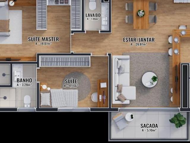 Apartamento com 2 suítes