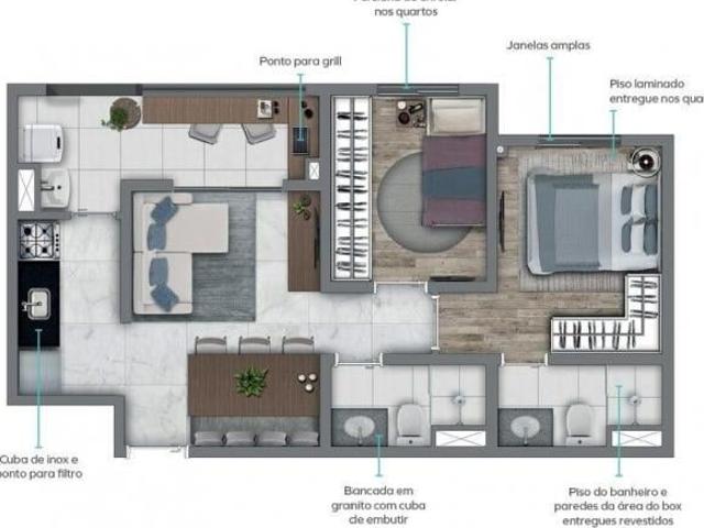 Apartamento com 45 m², 2 dormitórios, 1 vaga, 1 suíte, a venda em Santo Amaro