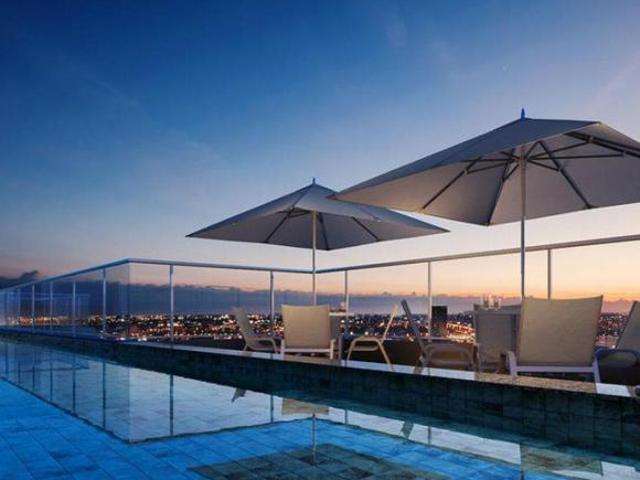 Apartamento com 46m² de área útil, sala para 2 ambientes, cozinha, lavabo, 1 suíte, 1 vaga