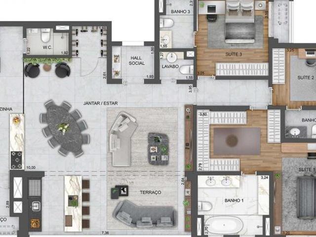 Apartamento com 3 suíte, com 3 vagas, com 169,40 m²
