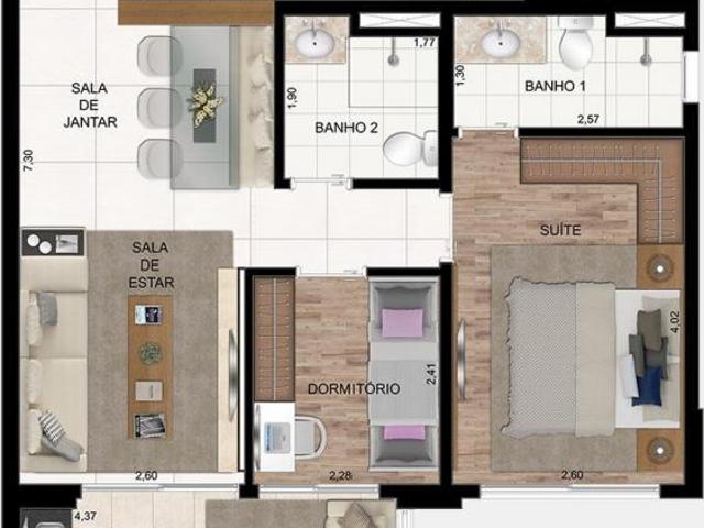 Apartamento com 70 m², com 2 dormitórios na liberdade