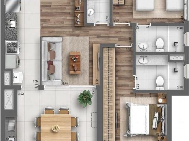 Apartamento com 81 m², com 1 Suítes, com 1 vaga