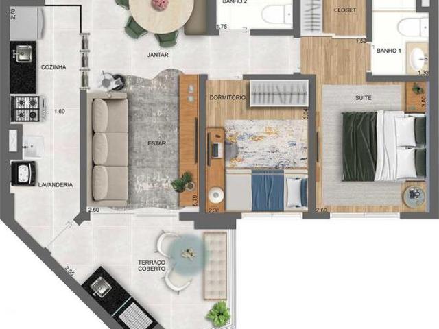 Apartamento com 71m², com 2 dormitórios, 1 suíte, 1 Vaga POR R$ 761.000
