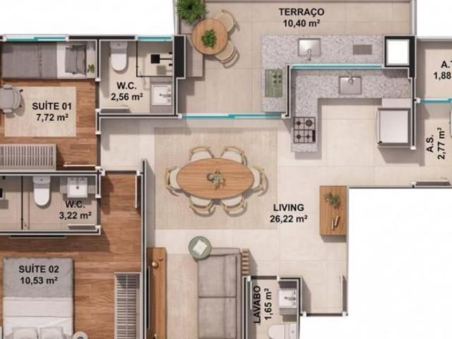 APARTAMENTO COM 75,73 m² MIRIM PRAIA GRANDE SP