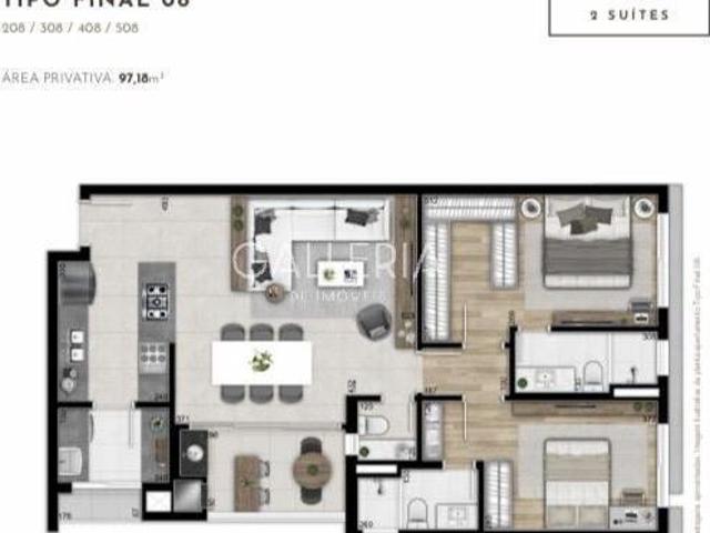 Apartamento com 97.18 m², 2 quartos sendo 2 suítes à venda no bairro Bigorrilho