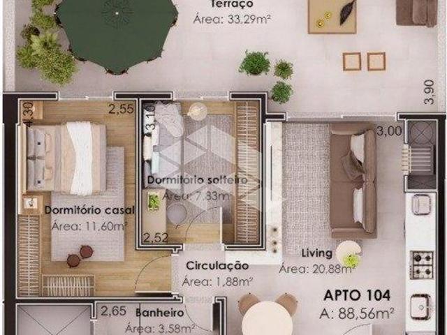 Apartamento com amplo terraço, 2 dormitórios e uma vaga de garagem
