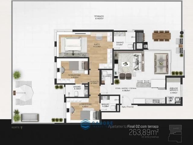 Apartamento com três suítes, Nossa Sra de Lourdes