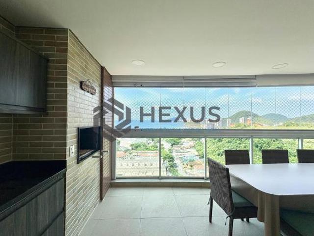 Apartamento com varanda gourmet vista mar e lazer na Praia da Enseada, Guaruja