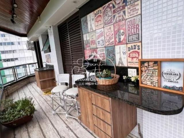 Apartamento com vista para o Tombo e vista para Astúrias com 3 suítes e 2 vagas no Tombo, Guarujá SP