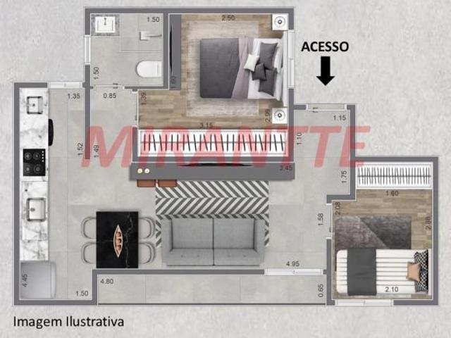 Apartamento de 46m² com 2 quartos