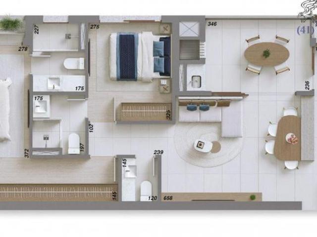 Apartamento de 86.68m² no bairro Mercês, com 2 suítes, 3 banheiros e 1 vaga de garagem