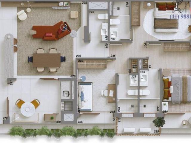 Apartamento de 122.04m² no bairro Mercês, com 3 suítes, 4 banheiros e 2 vagas de garagem