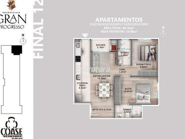 Apartamento de 2 dormitórios 1 Suíte no Residenziale Gran Progresso em Camobi!