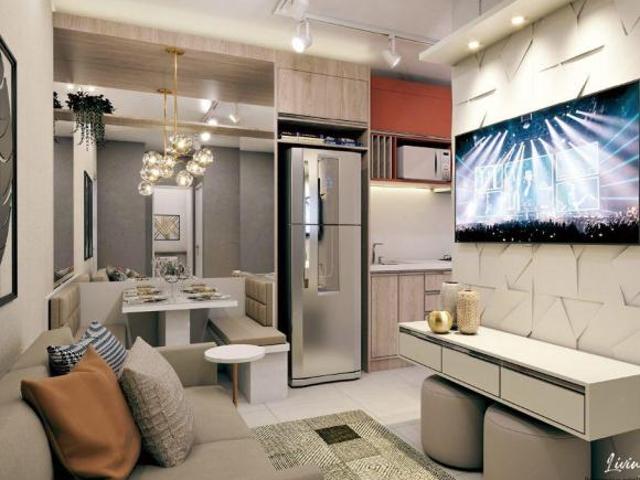 Apartamento de 37 m² com 2 dormitórios e 1 vaga de garagem. Entrega 31/05/2026