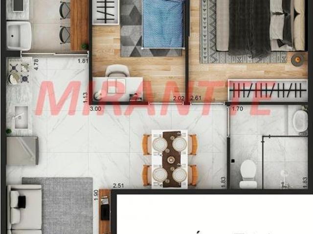 Apartamento de 36m² com 2 quartos