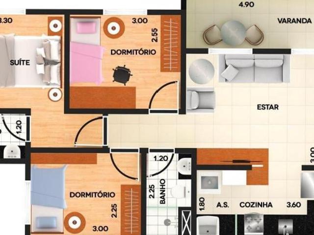 Apartamento de 71m² com 3 dormitórios e 2 vagas à Venda no Parque Fazendinha em Campinas