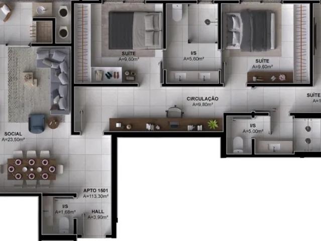 Apartamento de 3 dormitórios sendo 2 demi suítes à venda na Pedra Branca, Palhoça, SC