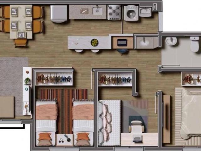 Apartamento de 3 quartos à venda no Centro de Vargem Grande Paulista SP: 56,94m², 1 banheiro, 1 vaga