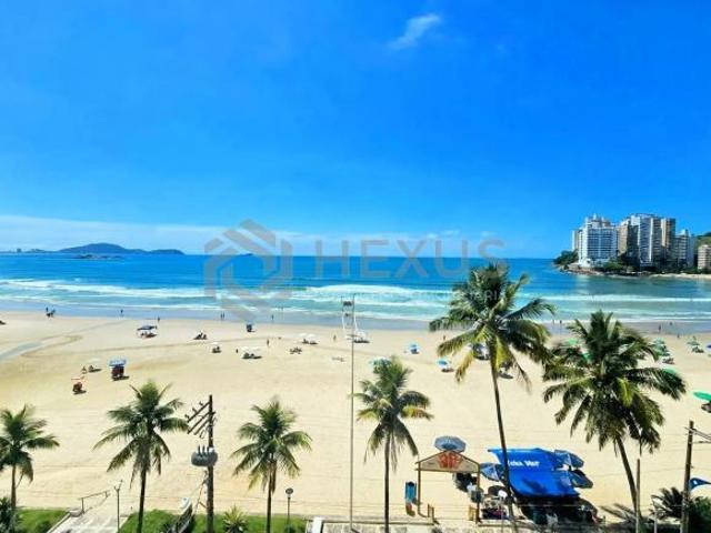 Apartamento de alto padrão frente mar com varanda e lazer na Praia das Asturias, Guaruja