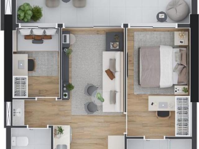 Apartamento de frente para Visconde Nacar 48m2 privativos 2 quartos