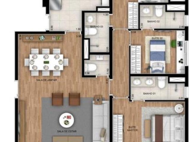 Apartamento de luxo no Tatuapé: 3 quartos, 3 suítes, 1 sala, 4 banheiros, 3 vagas de garagem