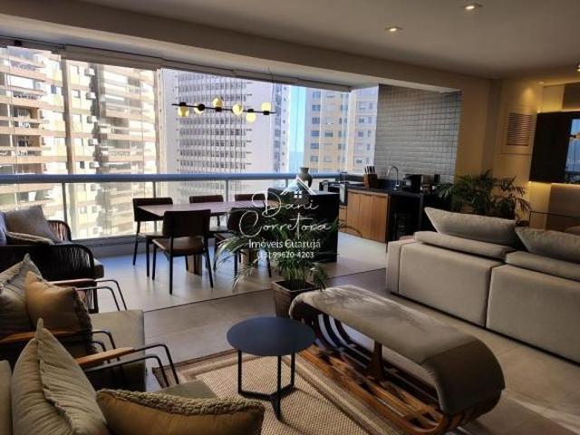 Apartamento decorado, com vista para o mar e espaço gourmet nas Pitangueiras, Guarujá SP 180m², 3