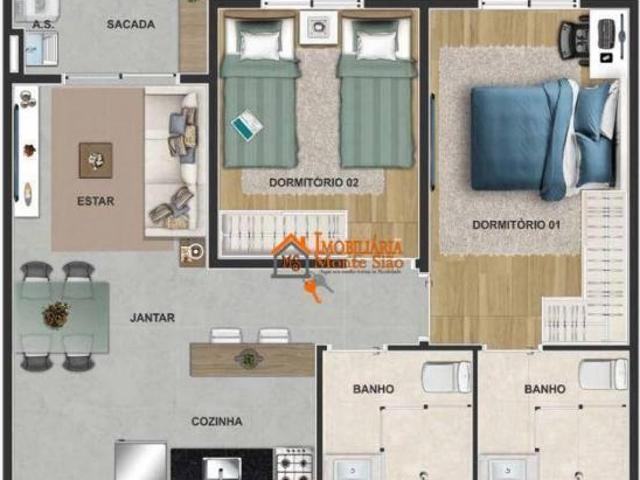 Apartamento em Vila Augusta, Guarulhos/SP de 47m² 2 quartos à venda por R$ 419.582,00