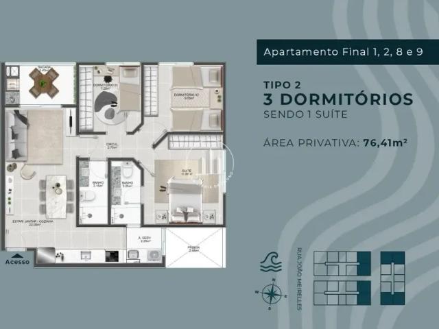 Apartamento 3 Quartos com 90,38m² Abraão BRN