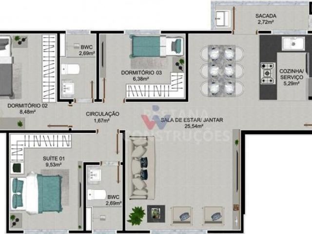 Apartamento em Afonso Pena, São José dos Pinhais/PR de 65m² 2 quartos à venda por R$ 443.880,00