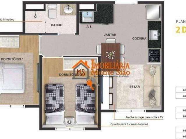 Apartamento em Bonsucesso, Guarulhos/SP de 34m² 2 quartos à venda por R$ 260.481,00