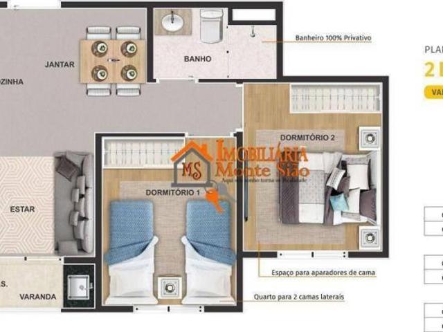 Apartamento em Bonsucesso, Guarulhos/SP de 37m² 2 quartos à venda por R$ 261.012,00