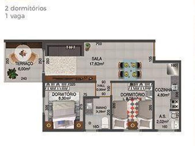 Apartamento em Boqueirão, Praia Grande/SP de 54m² 2 quartos à venda por R$ 394.000,00