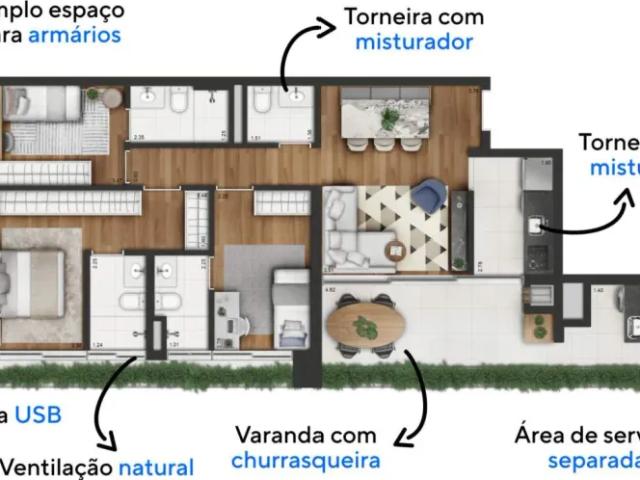 Apartamento em Campo Belo com 105.00 m², 3 quarto s, 3 suíte s, 2 vaga s