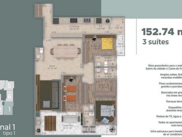 Apartamento em Canto do Forte, Praia Grande/SP de 152m² 3 quartos à venda por R$ 1.308.000,00