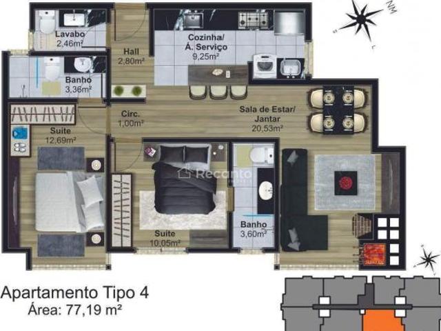 Apartamento em Centro, Canela/RS de 77m² 2 quartos à venda por R$ 988.918,00