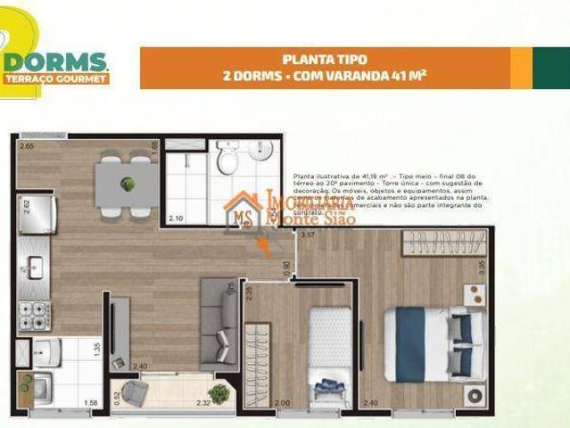Apartamento em Centro, Guarulhos/SP de 41m² 2 quartos à venda por R$ 329.100,00