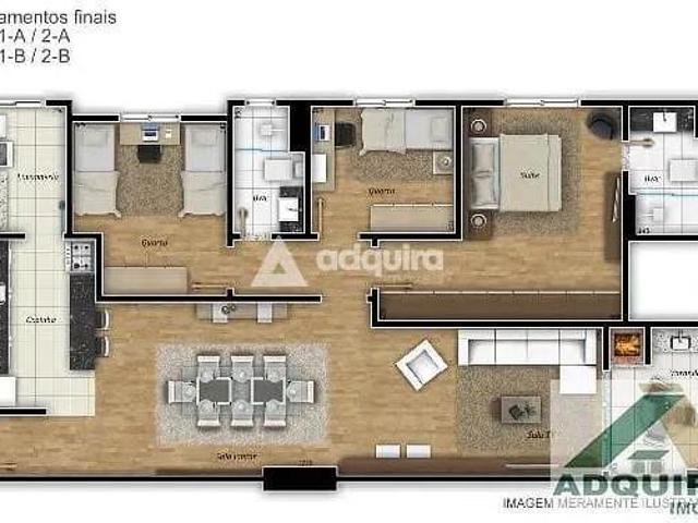 Apartamento em Centro, Ponta Grossa/PR de 193m² 3 quartos à venda por R$ 895.000,00