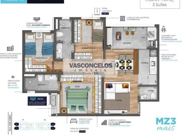 Apartamento em Conjunto Residencial Trinta e Um de Março, São José dos Campos/SP de 76m² 3 quartos à venda por R$ 794.385,00