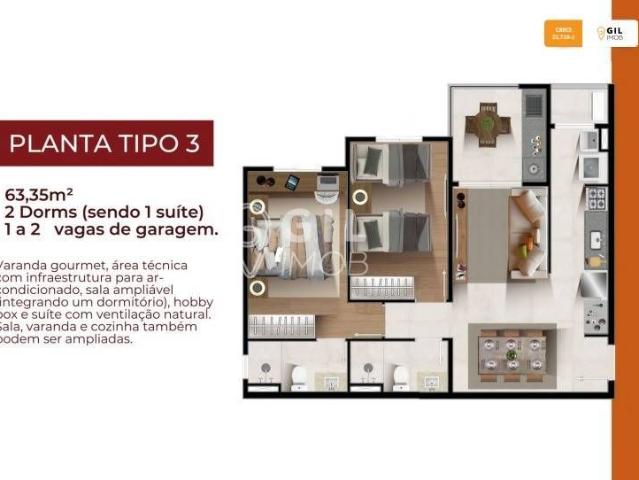 Apartamento em Jardim Califórnia, Jacareí/SP de 63m² 2 quartos à venda por R$ 432.839,00