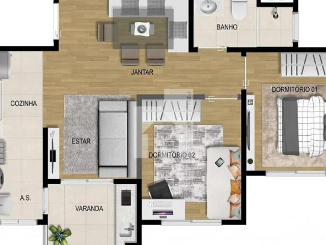 Apartamento em Jardim Carolina, Jundiaí/SP de 53m² 2 quartos à venda por R$ 351.926,00