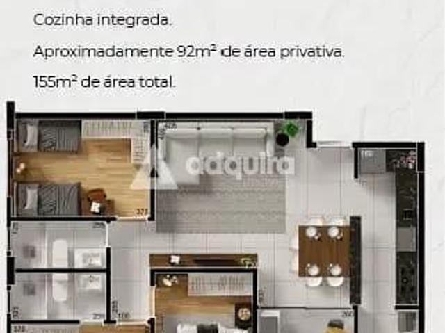 Apartamento em Jardim Carvalho, Ponta Grossa/PR de 92m² 3 quartos à venda por R$ 619.000,00
