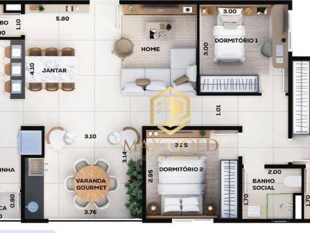Apartamento em Jardim das Nações, Taubaté/SP de 110m² 3 quartos à venda por R$ 719.000,00