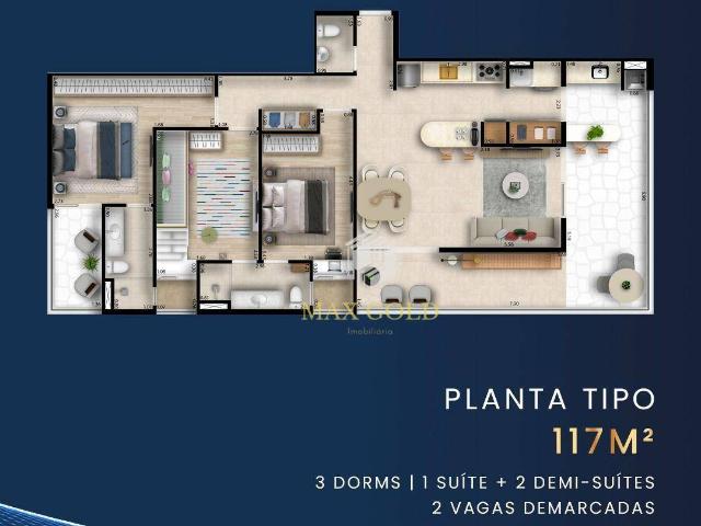 Apartamento em Jardim das Nações, Taubaté/SP de 117m² 3 quartos à venda por R$ 1.087.000,00