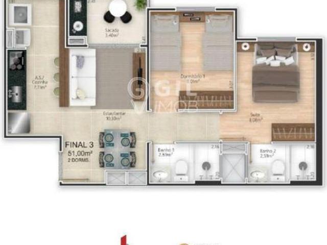 Apartamento em Jardim das Indústrias, Jacareí/SP de 51m² 2 quartos à venda por R$ 361.664,00
