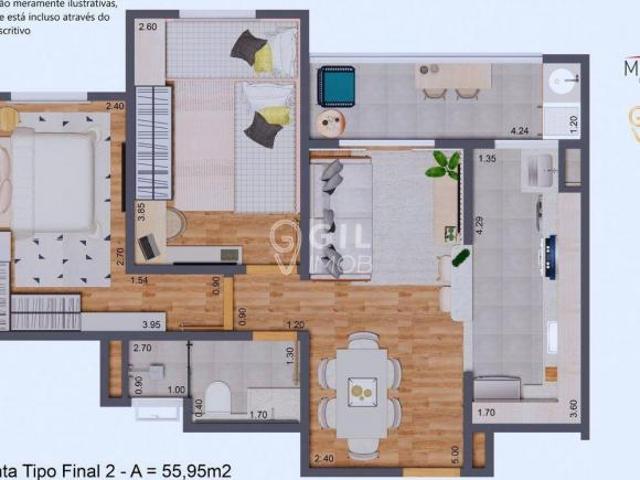 Apartamento em Jardim Santa Maria, Jacareí/SP de 56m² 2 quartos à venda por R$ 340.000,00