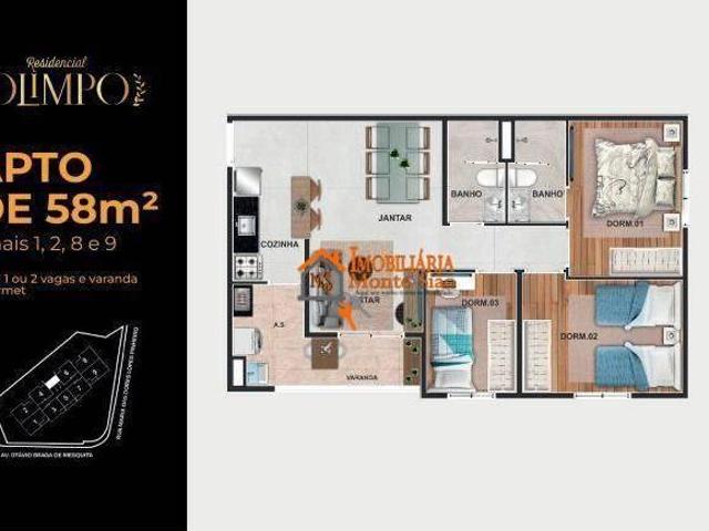 Apartamento em Macedo, Guarulhos/SP de 58m² 3 quartos à venda por R$ 534.154,00
